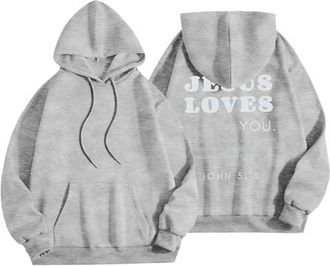 Generic HUIFUAO Jesus Loves You Sweats &agrave; capuche surdimensionn&eacute;s pour femmes, hauts &agrave; manches longues, chandails J&eacute;sus pour femmes, gris, M