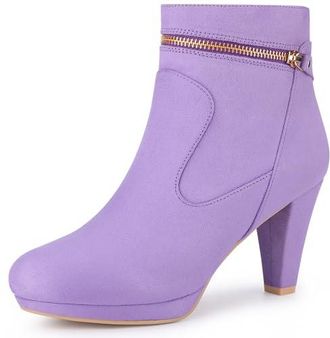 Allegra K Bottines à bout rond et à enfiler pour femmes Mauve 41