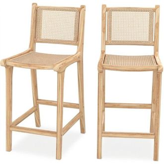 Rendez-Vous D&eacute;co Lot de 2 chaises pour &icirc;lot central en teck et cannage rotin 66,5 cm - KYLA