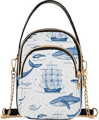 Mnsruu Sacs à bandoulière pour femme, baleines, bateaux, bleu océan, sac à dos, petit sac à bandoulière avec sangle réglable