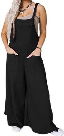 Onsoyours Salopette Femme R&eacute;glable Bretelles Ample Harem Sarouel Pantalon Poches Boho Imprim&eacute; sans Manches Stretch Combinaison Chic Casual Jumpsuit Couleur Unie