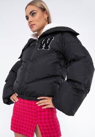 Wittchen Damen-Oversize-Jacke mit Kragen aus Kunstlammfell, Schwarz