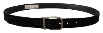 Dolce & Gabbana Mens Black Velvet Classic Logo Engraved Metal Belt