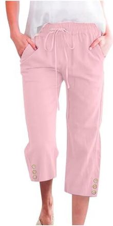 Generic Pantalon d&eacute;t&eacute; 7/8 pour femme - L&eacute;ger - Avec cordon de serrage et poches - Pantalon en coton et lin - Pantalon &eacute;l&eacute;gant et a&eacute;r&eacute; - D&eacute;contract&eacute; - Conforta