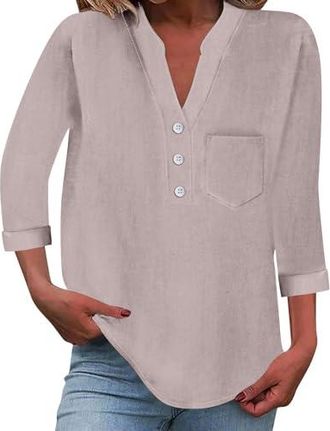 Generic Chemise basique unie à manches longues pour femme - Haut ample à boutons - Couleur unie - Col à manches longues - Chemise décontractée pour femme - Vê
