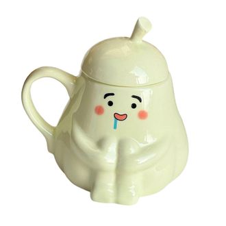 Generico Keramikbecher, 0,45 l, Birnenform f&uuml;r Milchgetr&auml;nke, Teetasse mit Griff und Deckel, f&uuml;r Tee, Kaffee, Wasser, Caf&eacute;, K&uuml;che, Restaurant