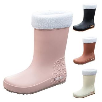 Generic Wellies Bottes de pluie mi-mollet pour femme, bottes dhiver doubl&eacute;es en peluche, chaudes, confortables, &agrave; enfiler, imperm&eacute;ables, antid&eacute;rapantes, d&eacute;con