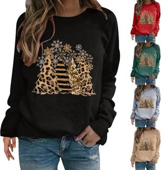 Generic HUIFUAO Sweat-shirt de No&euml;l pour femme - Imprim&eacute; arbre de No&euml;l amusant - Bonhomme de neige - Grande taille - Haut de No&euml;l &agrave; manches longues - Col rond