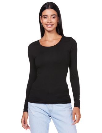 Only Damen Onllive Love Life L/S Oneck Top Noos JRS T Shirt, Schwarz, XL EU