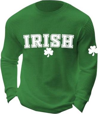 Generic Sweat-shirt pour homme pour la Saint-Patrick, pull irlandais r&eacute;tro gaufr&eacute; vert, manches longues, tr&egrave;fle, tr&egrave;fle, lettre, imprim&eacute;, col rond, chemisier 