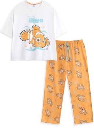 Disney Pyjama Femme Manches Courtes et Jambes Longues Le Monde de Nemo | V&ecirc;tements de Nuit et dint&eacute;rieur &agrave; imprim&eacute; Animal Orange | Pyjama Ras du Cou pour la 