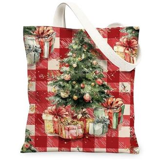 Generic Sac fourre-tout en toile de No&euml;l, motif arbre de vacances festif et cadeau, sac de courses r&eacute;utilisable, confortable, rustique, l&eacute;ger, lavable &agrave; l&eacute;pau
