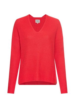 Camel Active Damen Strickpullover mit V-Ausschnitt Flammenrot, Womenswear-M