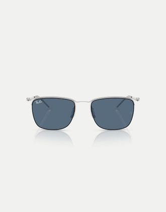 Ray-Ban lunettes de soleil carr&eacute;es avec verres bleus en argent&eacute;