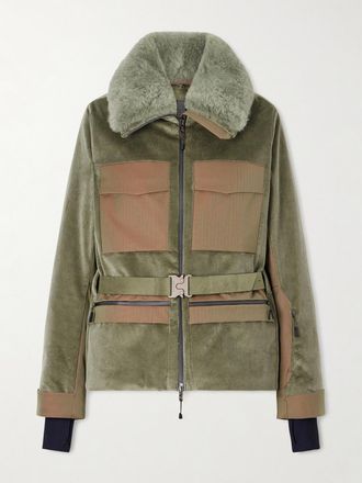 Sease Altai Skijacke Aus Cord Aus Einer Baumwollmischung Mit Daunenf&uuml;llung Und Besatz Aus Pl&uuml;schmaterial - Gr&uuml;n