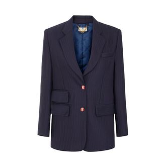 Elisabetta Franchi Gestreifter Blazer aus Schurwolle - - Jackets - Damen - Blau - L