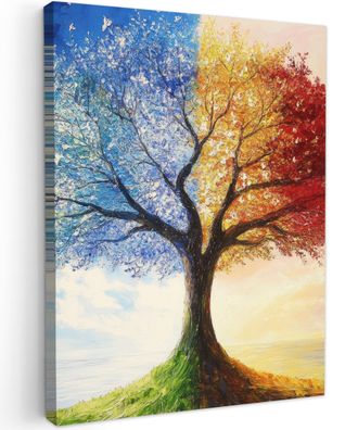 MuchoWow © Leinwand Bilder 30x40 cm Wanddeko Wohnzimmer Aesthetic Room Decor Deko Zimmer Wandbilder Modern Bild auf Leinwand Baum - Kunst - Jahreszeiten - Herb