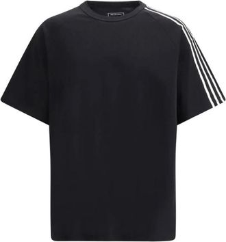 Yohji Yamamoto Homme, Tops, Noir, Taille: M Raw Edge 3-Stripes Short Sleeve Tee