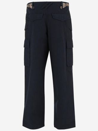 Burberry Mens Cotton Cargo Trousers With Check Details Dark Navy