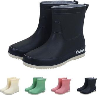 Generic Bottes mi-mollet larges pour femme - Bottes de marche en caoutchouc pour homme - Bottes de pluie antidérapantes confortables pour le jardin - Bottes d