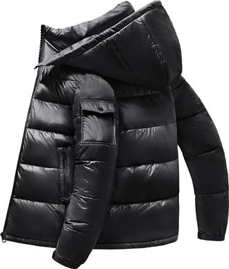 Heekpek Voqeen Daunenjacke Herren Wasserabweisend Leichtgewicht Gl&auml;nzend Steppjacke Abnehmbare Kapuze Winterjacke Casual Winter Isoliert Mantel F&uuml;r Den T&auml;glic
