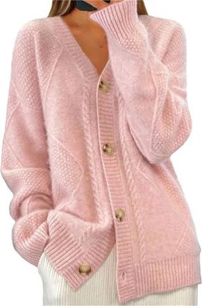Generic Cardigan dhiver uni &agrave; manches longues et col en V pour femme, rose, Taille XS