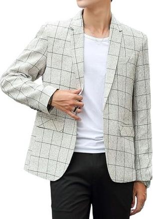Generic Blazer western &agrave; carreaux pour homme, blazer l&eacute;ger &agrave; carreaux, coupe ajust&eacute;e, veste de sport &agrave; carreaux, beige, 3XL