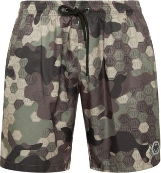 Philipp Plein Badeshorts mit Monogrammmuster - Braun
