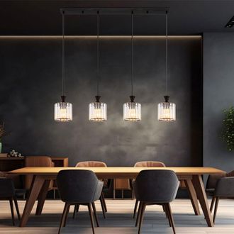 Globo Lighting LED H&auml;ngeleuchte 4-Flammig Kristalllampe H&auml;ngelampe Esszimmerleuchte schwarz, Metall, 4x E27 LED warmwei&szlig;, LxBxH 86x13x120 cm