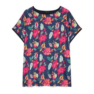 Fiorella Rubino Zweifarbiger Stricktop mit Blumenprint - - Blouses & Shirts - Damen - Blau - XL
