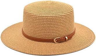 Generic Chapeau d&eacute;quitation unisexe r&eacute;tro occidental pour adulte - Ceinture en cuir - Casquette large - Chapeau de paille - Tenue de plage pour femme, marron,