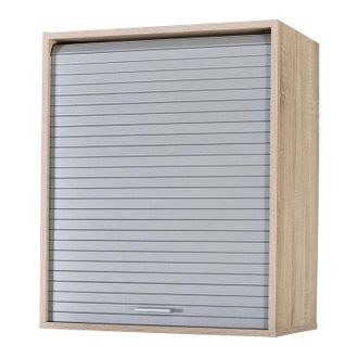 Les Tendances Meuble mural de cuisine ch&ecirc;ne clair &agrave; rideau gris Couna L 60 x H 72cm