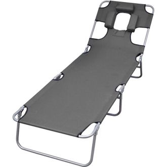 vidaXL Vidaxl - Chaise longue pliable et coussin de t&ecirc;te Dossier r&eacute;glable Gris