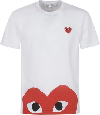 Comme Des Gar&ccedil;ons Homme, Tops, Blanc, Taille: M T-Shirt Grand Coeur Rouge et Embl&egrave;me