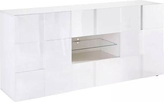 Dmora Kommode Zerba, Wohnzimmerbuffet, Wohnzimmer-Sideboard, Moderne K&uuml;chen-Speisekammer, Made in Italy, 181x43 h84 cm, Gl&auml;nzendes Wei&szlig; - Dmora