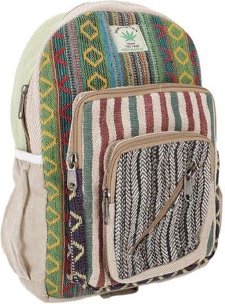 Guru Shop Sac &agrave; dos en chanvre ethnique color&eacute; - Beige/rouge - Pour homme/femme - 35 x 24 x 15 cm - Sac en tissu original, Beige/Vert, taille unique