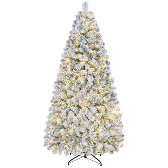 Yaheetech 183cm K&uuml;nstlicher Weihnachtsbaum mit Schnee & 250 Warmwei&szlig;en LED, Schneeflocken Tannenbaum, ca.780 Spitzen, Schwer Entflammbar Christbaum, Schnellaufb