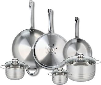 Fackelmann ELO 9886150 Batterie de cuisine 6 pi&egrave;ces, Ensemble de 3 Po&ecirc;les de cuisson 24, 28 et 32 cm et 3 faitouts 12, 14 et 20 cm Elo Profi Brillant, inox, indu