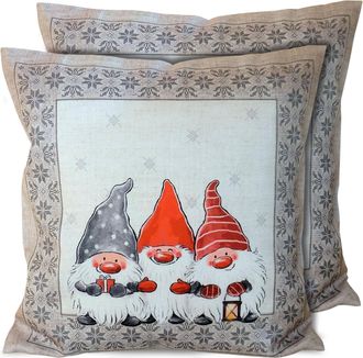Matches 21 Kissenbezug 40x40 cm Weihnachten kleine Weihnachtswichtel - 2er Set Kissenhüllen als Weihnachtsdeko