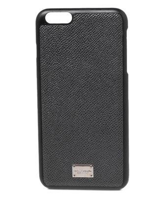 Dolce & Gabbana coque diPhone en cuir à plaque logo - Noir