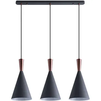 Paco Home Paco Home Pendelleuchte H&auml;ngelampe Esszimmer Esstischlampe 1,5m Textilkabel K&uuml;rzbar&Atilde;18,5cm Grau-Kupfer, 3-flammig + Leuchtmittel ST64 Bernstein