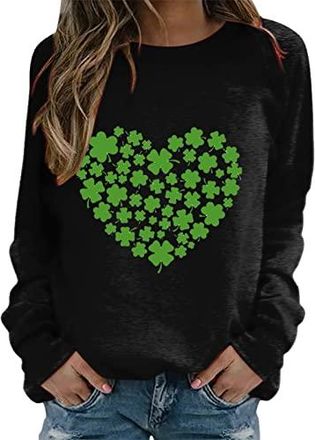 Generic Sweat-shirt pour femme - Pull léger pour la Saint-Patrick - Imprimé trèfle irlandais porte-bonheur - Tunique verte à manches longues - Col rond - Impr
