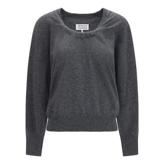 Maison Margiela Wollpullover mit Raffung am Halsausschnitt - - Knitwear - Damen - Grau - M