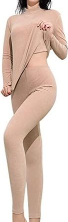 Generic Sous-vêtements de ski pour femme - Sous-vêtements thermiques chauds et doux - Ensemble de sous-vêtements thermiques avec intérieur en polaire et leggi