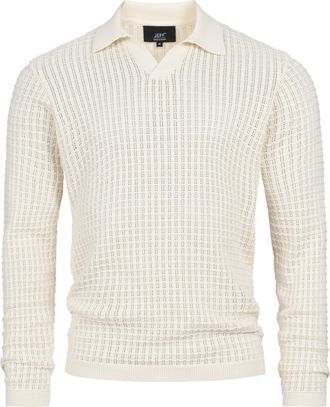JEFF Herren JFLane Polo Knit Strickpullover mit Polokragen aus 100% Baumwolle | Sweater Feinstrick-Pullover f&uuml;r M&auml;nner Vanilla Ice, L