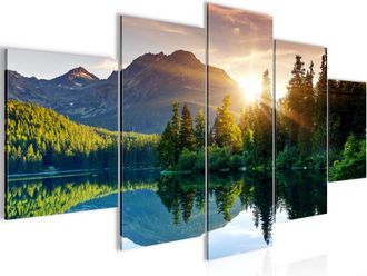 Runa Art Bild Schlafzimmer Wohnzimmer Natur Sonnenaufgang 5 Teilig See Gebirge Bunt Wandbilder auf Vlies Leinwand 014453a