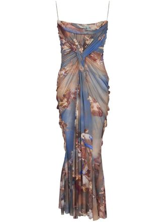 Balmain robe longue &agrave; imprim&eacute; graphique - Marron