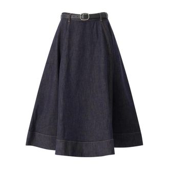 Self Portrait Femme, Jupes, Bleu, Taille: 40 FR Jupe Midi &Eacute;vas&eacute;e