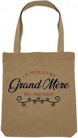 Fabulous Sac Shopping Tote Bag Aspect Lin - La Meilleure Grand M&egrave;re du Monde Famille Mamie - Sac de Courses Toile Epaisse 360g Beige Naturel Cabas Port&eacute; Epaule