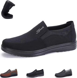 Generic Chaussures de marche orthop&eacute;diques pour homme - En toile - L&eacute;g&egrave;res - &Agrave; enfiler - Confortables - Chaussures plates dext&eacute;rieur, Noir, 43 EU